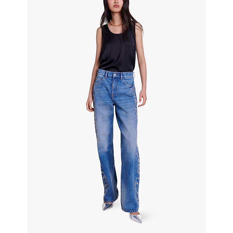 MAJE MAJE Round-Neck Stretch-Silk Top